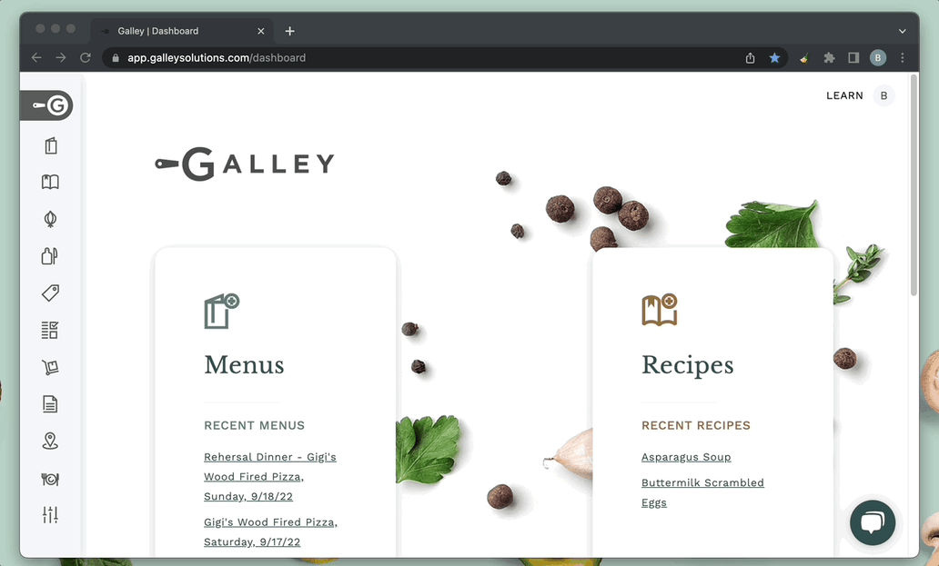 Navigating Galley icons