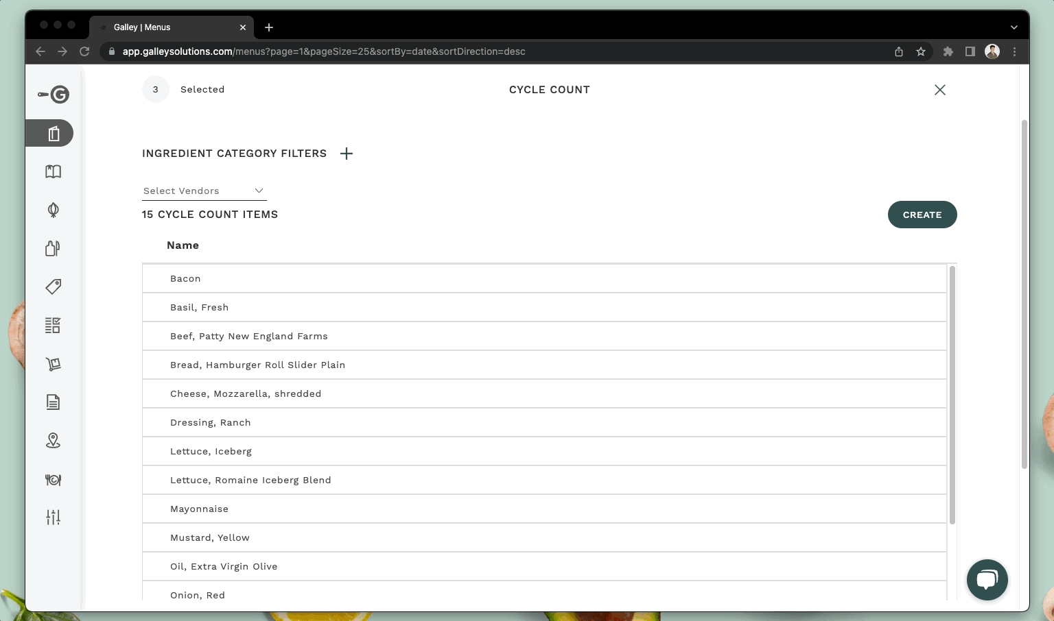 How do I take inventory for a set of menus?