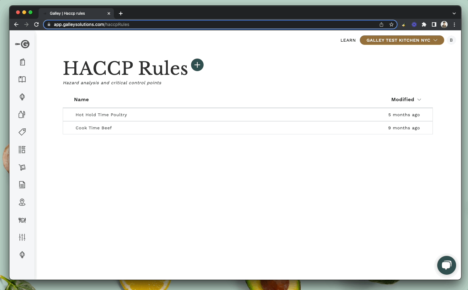 Applying HACCP rules to recipes