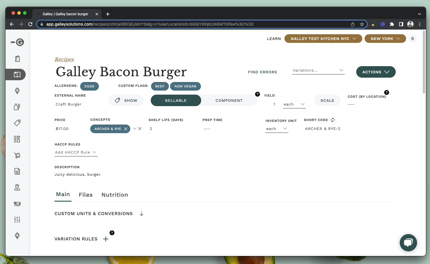 Applying HACCP rules to recipes