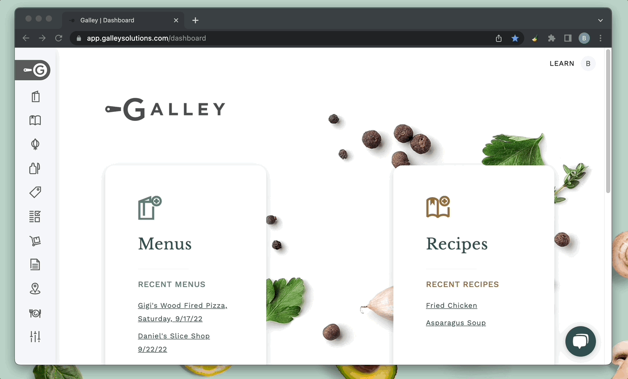 Navigating Galley icons