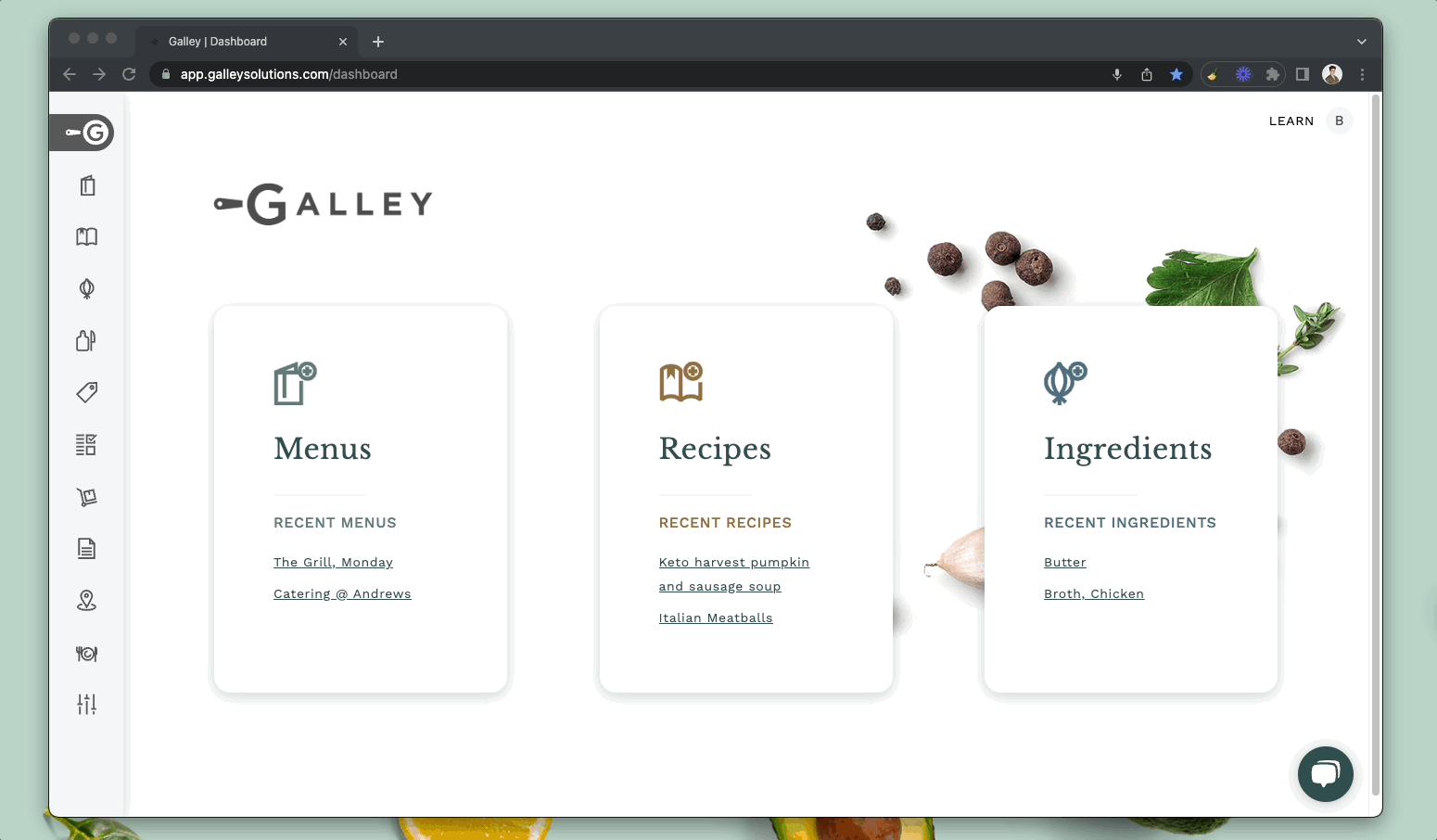 Navigating Galley icons
