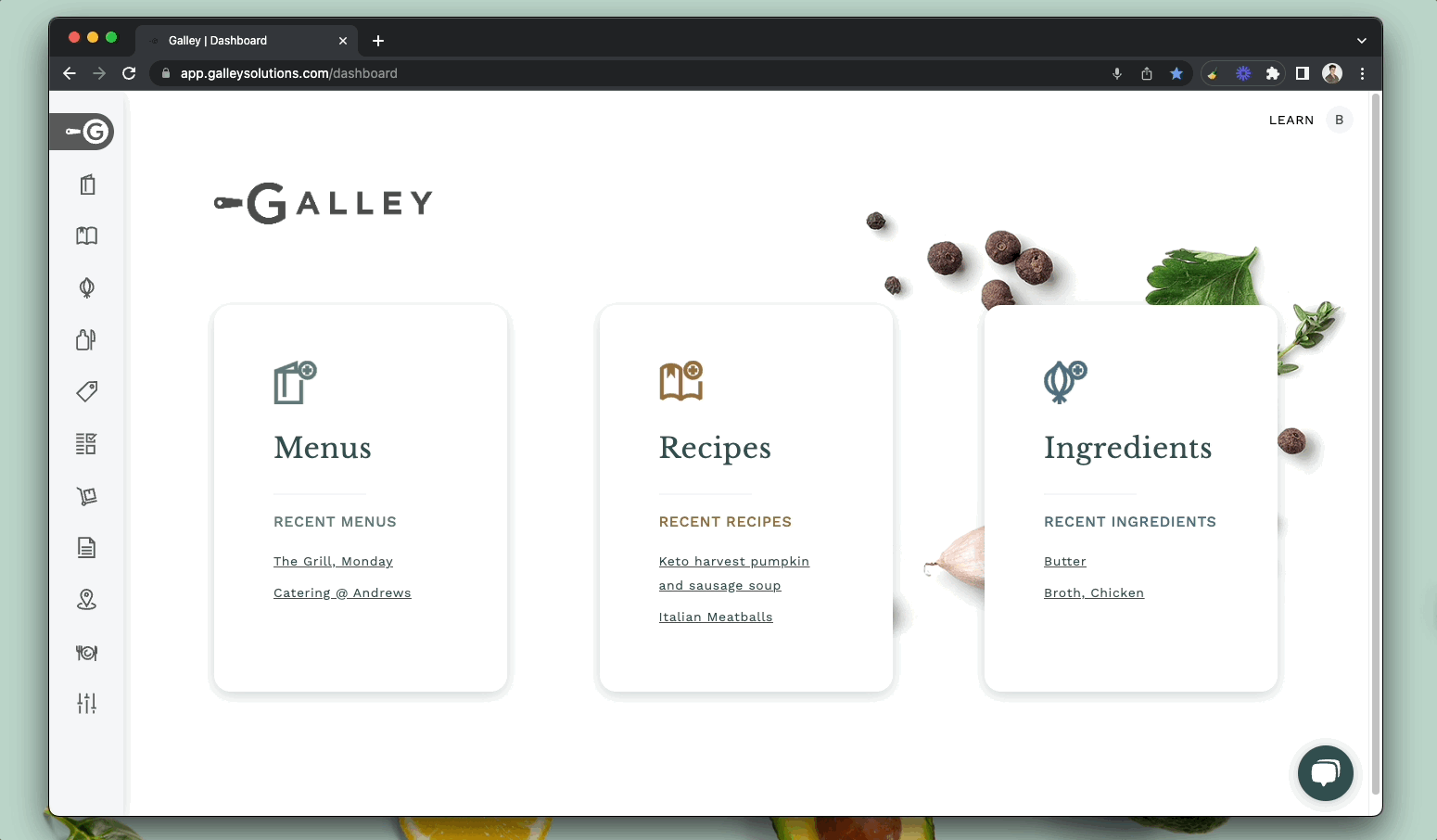 Navigating Galley icons